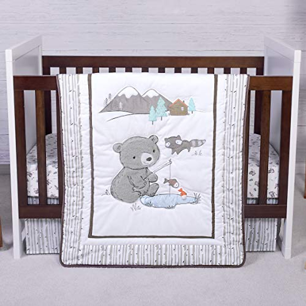 Trend Lab Gone Fishing 3 Piece Crib Bedding Set, Gender-Neutral Color Palette, Includes Quilt, Fitted Crib Sheet and Skirt