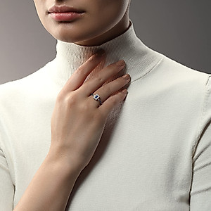 Jewelili Star Wars™ Fine Jewelry R2 Series Women's Ring 1/10 Ct.Tw. White Diamonds and Blue Sapphire Silver