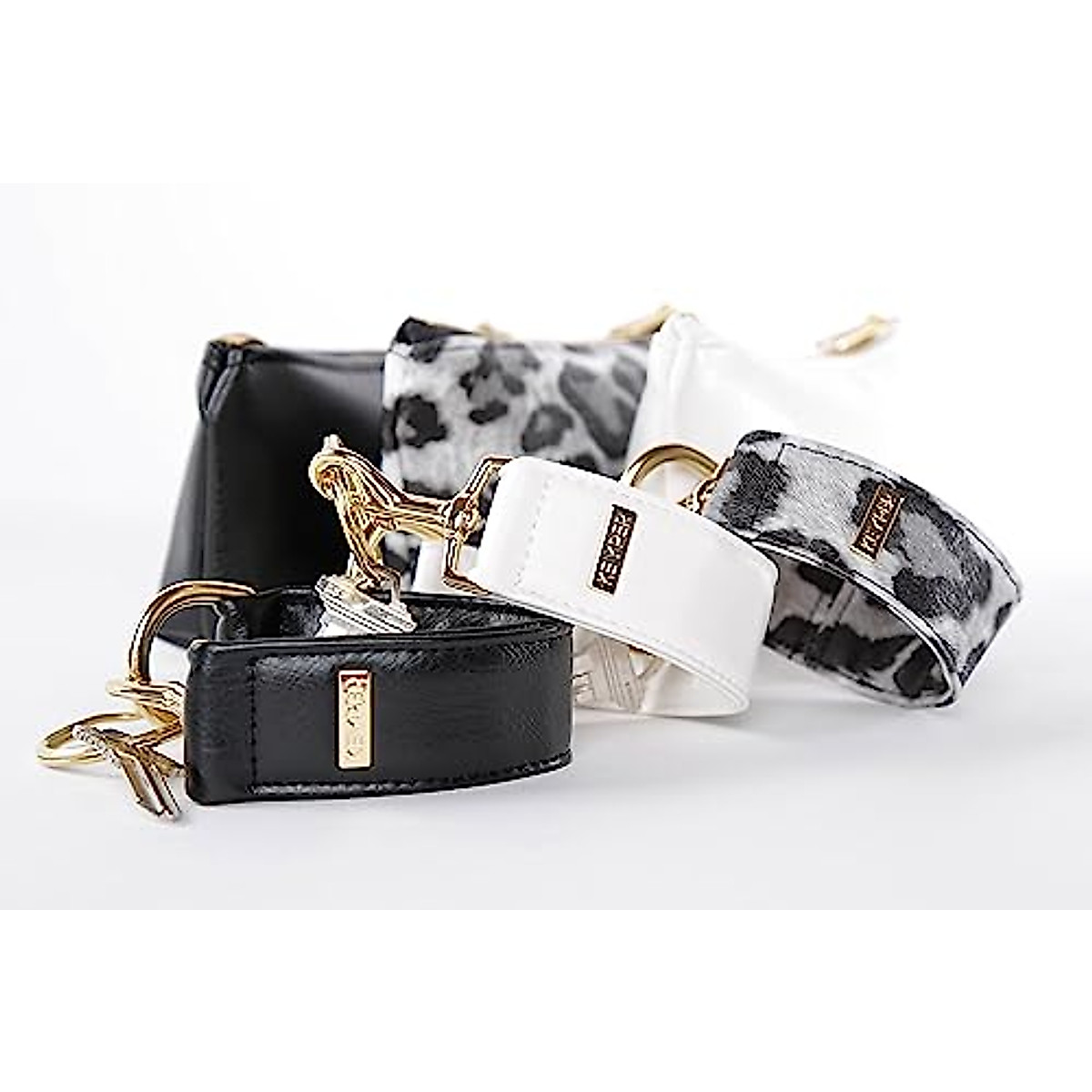 KEYPER 2-Piece Luxe Wristlet Set (IT Bag and a Key Ring Bracelet) PU Vegan Leather Classic Clutch Luxury Purse (Black Silver)