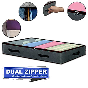 Underbed Storage Bags Organizer, Pack of 6 Foldable Under Bed Storage Containers with Sturdy Zipper Holder, Breathable Storage Bins with 4 Handles and Clear Window for Comforter, Blankets, Clothes and Toys.