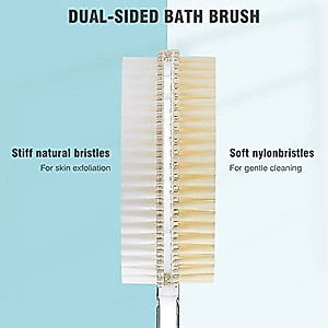DeaLott Dual-Sided Back Scrubber for Shower, Long Handle Back Brush with Stiff and Soft Bristles, Wet and Dry Body Brush Exfoliator, Shower Brush for Body Men Women