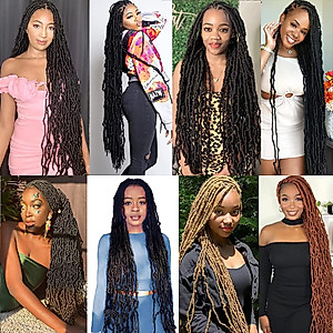 Soft New Faux Locs Super Long Goddess Crochet Hair Pre Looped Natural Braid Curly Wave Braiding Hair（36inch #1b 6packs)…