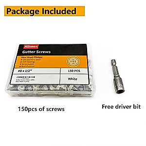 Allkeen Stainless White Painted Hex Head Self-Tapping Gutter Screws #8 x 1/2", 150 Pieces