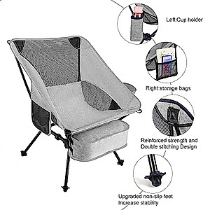 LLCJYYCY Camping Chairs Ultralight Outdoor Folding Chair Compact Portable Backpack Chairs for Outside Lawn Beach Comfort Fabric Aluminum Frame Heavy Duty - 1pc Grey & Purple