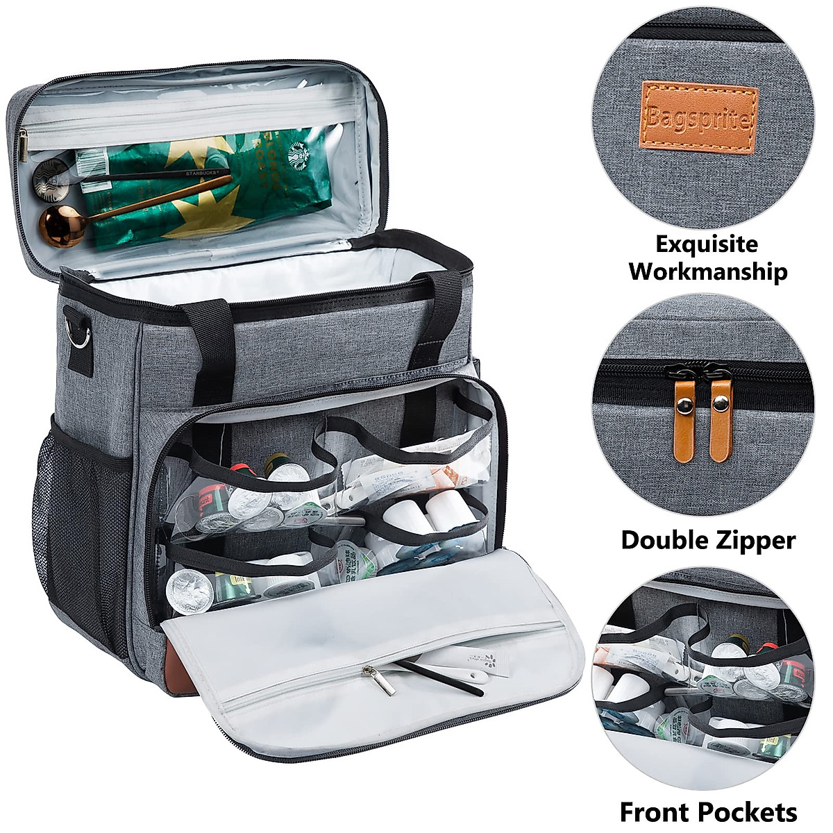 BAGSPRITE Coffee Maker Travel Bag Compatible with Keurig K-Mini or K-Mini Plus, Single Serve Coffee Brewer Carrying Case with Multiple Pockets for K-Cup Pods, Storage Bag With Shoulder Strap Grey
