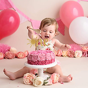 Cake Topper for Baby 1st Birthday - Gold Glitter Sunshine First Anniversary Shower Topper, Single-sided Sun ONE Birthday Cake Smash Topper For Photo Booth Props, Party Cake Decorating Supplies