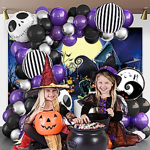Nightmare Before Christmas Balloons Decorations Skull Halloween Party Decorations Balloon Garland Kit Purple Black Balloon Arch with Skull Balloons for Halloween Birthday Baby Shower Decorations