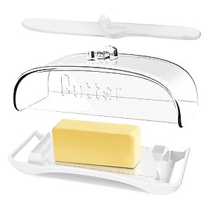 Cnsndqedke Butter Dish with Lid and Knife, Plastic Butter Keeper/Container for Countertop, Easy Scoop, No Mess Lid, BPA-Free, Dishwasher & Refrigerator Safe, Ideal for Home and Camping - White