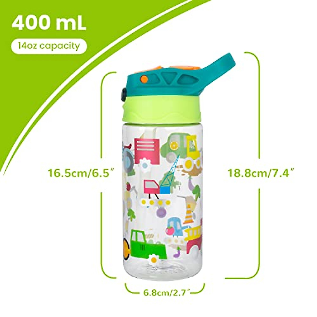 Hoslipoper 400ml Leak-Proof Kids Water Bottle Improved 2023 BPA-Free Safe-Sip Flip-Up Straw Cup for Toddlers and Children School, Sports, Daycare, Camp