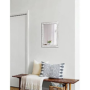 MWAZZLL Wall Mirror with Rustic Wood Frame Rectangle Mirrors for Wall Decorative Hanging Mirror for Bathroom Bedroom Farmhouse Living Room White Small