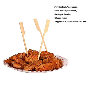 100PCS 4.7inch Bamboo wood wooden Paddle Picks Skewers for Appetizers,toothpicks for kitchen, Fruit Kabobs,Sandwich,Barbeque Snacks,Veggies and Mozzarella cheese balls