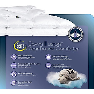 SERTA Down Illusion All Season Hypoallergenic Down Alternative Comforter with Corner Loops, Full/Queen, White