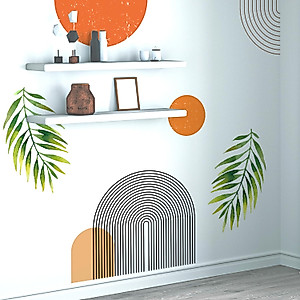VePret Boho Mid-Century Modern Wall Decals Peel and Stick, Large Archs Sun Vinyl Wall Stickers, Removable Leaves Plants Home Decor Art for Bedroom Living Room Classroom Office