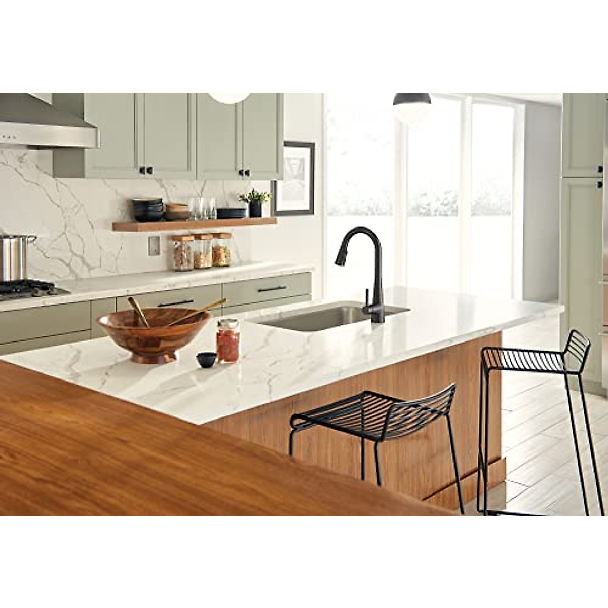 Moen Sleek Matte Black Smart Faucet Touchless Pull Down Sprayer Kitchen Faucet with Voice Control and Power Boost, 7594EVBL