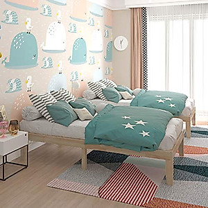 Giantex Twin Wood Platform Bed Frame, 14 Inch Solid Rubber Wood Mattress Foundation, Heavy Duty Wood Slats Support, No Box Spring Needed, Easy Assembly, Natural