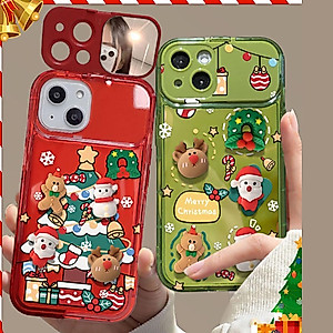 LELEBEAR Christmas Phone Case, Christmas Tree Pendant Flip Mirror Case Cover Suitable for iPhone 15 14 13 12 Series (Holiday red, 14PRO MAX)
