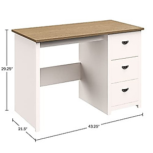 Lavish Home Computer Desk with 3-Drawers, White and Wood Finish