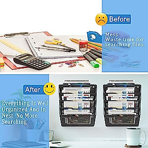 LQPAFZ 5 Tier Magnetic File Holder - for File Cabinets, Refrigerator, Whiteboard, Office, No Drilling Installation Large Capacity Black Magnetic File Holder