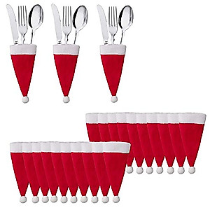 SUNTRADE Christmas Santa Hats Silverware Holders,Tableware Knife Fork Spoon Storage Bag,for Christmas Dinner Table,Set of 20