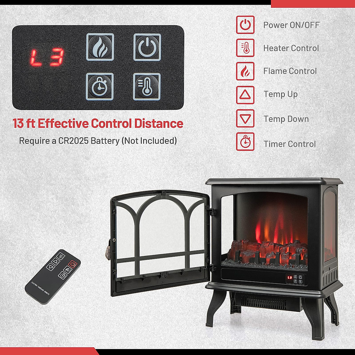 ORALNER Electric Fireplace Heater, 23-Inch Freestanding Fireplace Stove with Realistic Flame Effect, Remote & 6H Timer, Overheat Protection, Portable Fireplace for Living Room Bedroom, 1400W, Black