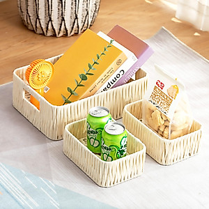 Storage Baskets Wicker Baskets-Toilet Paper Storage Baskets-Multi-Purpose Storage Bins-Bathroom Wicker Storage Baskets, Toilet Tank Top Storage Baskets (Set of 3, White) 13 ¼"L x 9 ½"W x 4.5 ¾"H