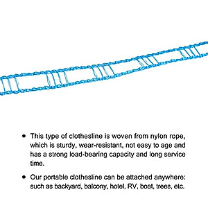 uxcell Portable Clothesline, 26.24ft Nylon Windproof Non-Slip Washing Line Rope for Courtyard Outdoor Travel Camping Laundry Drying, Blue 2 Pcs