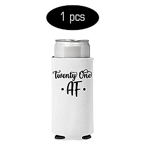 Veracco Twenty One AF Twenty One Squad Slim Can Coolie Holder 21st Birthday Gift Party Favors Decorations (Black/White, 6)