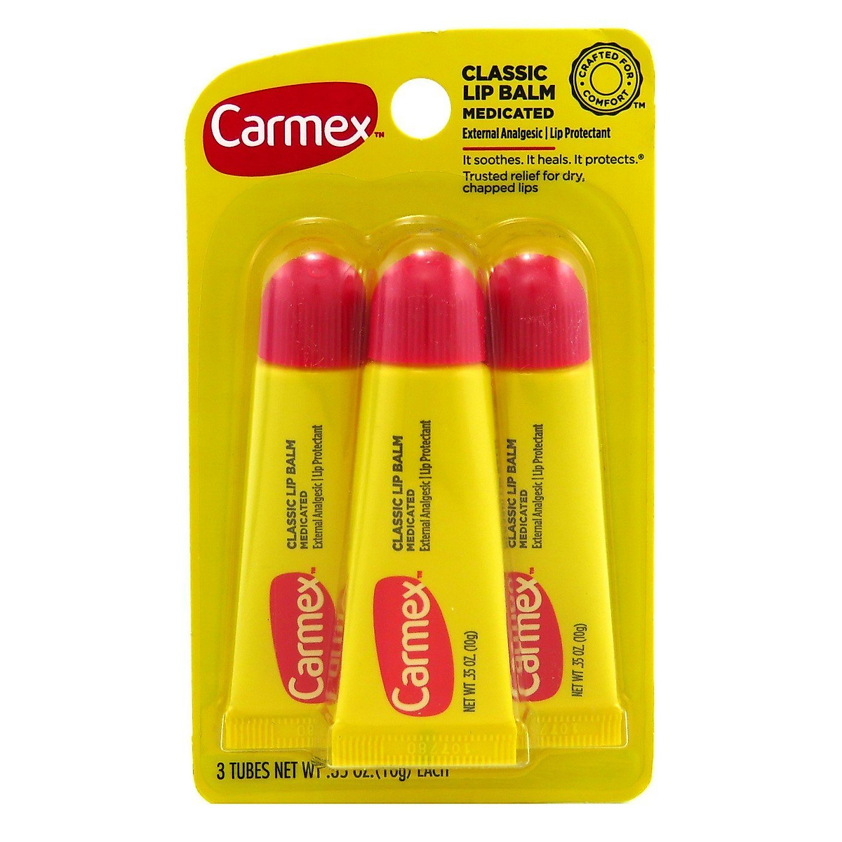 Carmex Lip Balm Tube Classic Medicated 0.35 Ounce 3 Count (10.3ml)