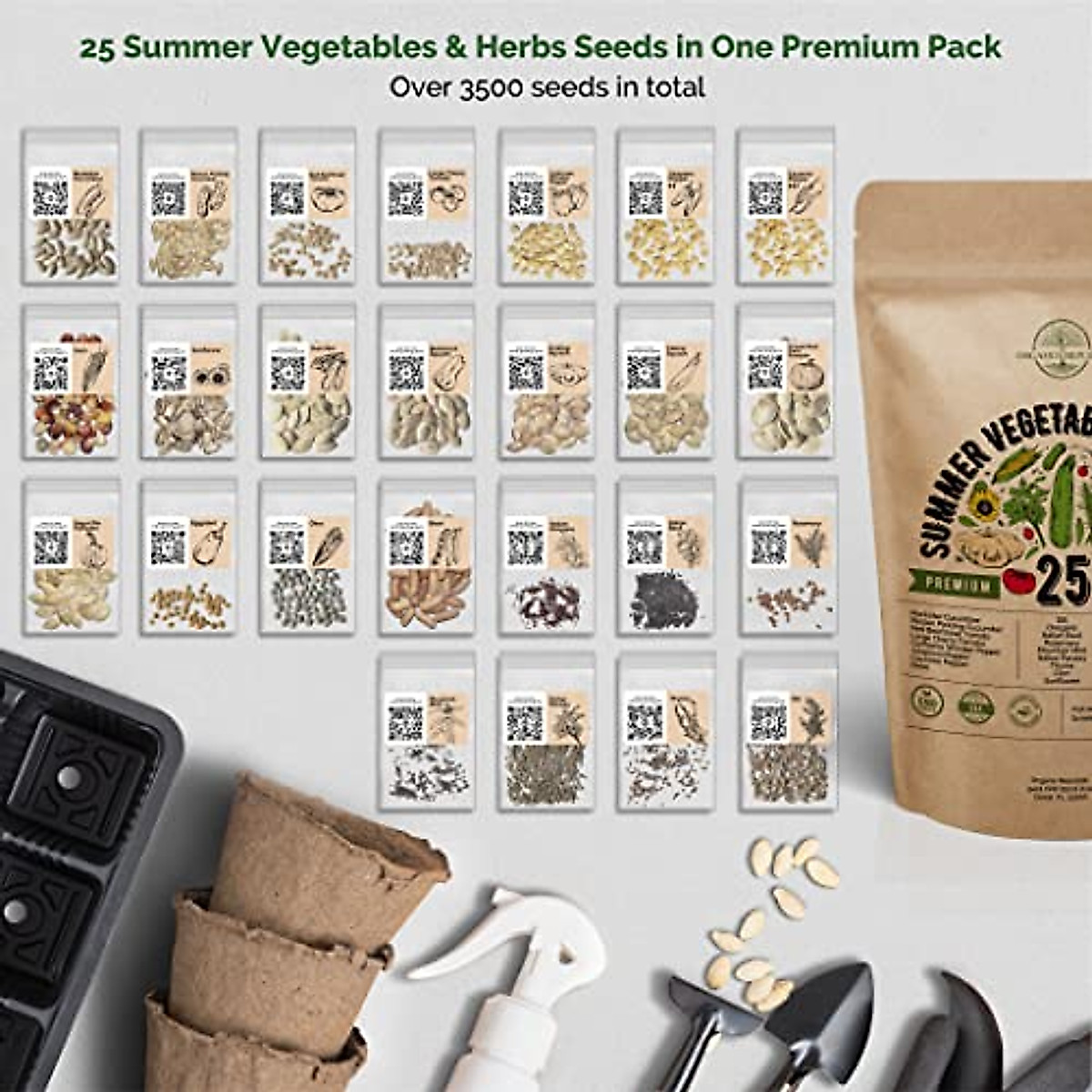 25 Summer Vegetable & Herb Garden Seeds Variety Pack for Planting Outdoors and Indoor Home Gardening 3500+ Non-GMO Heirloom Veggie & Herb Seeds: Tomato Pepper Okra Bean Cucumber Basil Rosemary & More