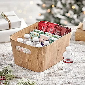 mDesign Wood Print Food Bin Box with Handles - Rustic Basket for Kitchen and Pantry Vegetable and Potato Storage - Perfect for Garlic, Onions, Fruit, and More - 12" Long - 2 Pack - Natural