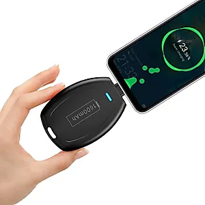 HUAENG 1600mAh USB-C Keychain Portable Charger for Andriod Phones, Mini Type-C Emergency Power pods Ultra-Compact Power Bank Pack Key Ring Phone Charger for Samsung Galaxy S23, Moto Phone-Black