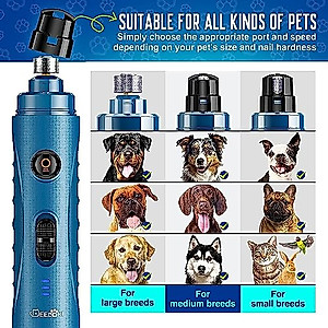 DEELOKI Dog Nail Grinder with LED Light Upgraded 2 Speeds Painless Pet Dog Nail Trimmers and Clipper Super Quiet Best Cat Dog Nail Clipper Kit for Large Small Dogs Pets Cats Breed Paws Quick Grooming