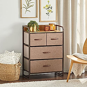 mDesign 30.9" High Steel Frame/Wood Top Storage Dresser Furniture Unit with 4 Removable Fabric Drawers - Bureau Organizer for Bedroom, Living Room, or Closet - Coffee/Espresso Brown