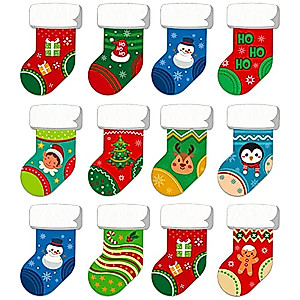 SICOHOME Christmas Cut-Outs for Classroom 4"x6" Assorted Xmas Stocking Cut-Outs with Glue Point Dots for Winter Bulletin Board Classroom School Christmas Candy Party Decorations