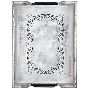 Booleaf Serving Tray, Authentic Paulownia Wood, Sturdy Black Metal Handles - Tribal Design