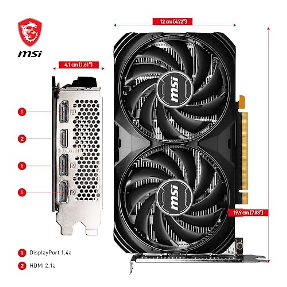 MSI GeForce RTX 4060 Ventus 2X Black 8G OC Gaming Graphics Card - 8GB GDDR6X, PCI Express Gen 4, 128-bit, 3X DP v 1.4a, HDMI 2.1a (Supports 4K & 8K HDR)