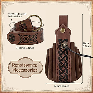 2 Pcs Medieval Belt Renaissance Belt Renaissance Accessories Medieval Ren Faire Costume Viking Belt Leather Belt Pouch Medieval Bag Brown-Retro