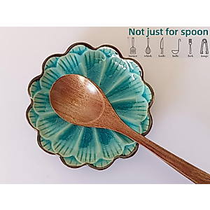 Ceramic Spoon Rest for Stove Top, Flower Cute Spoon Rest for Kitchen Counter, Cooking Spoon Holder for Kitchen Counter, Utensil Rest for Spoon Spatula Ladle or Tong, 1 PC (Ice Cracks Lake Blue)