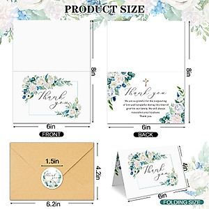 BYBOUS 25 Pack Funeral Thank You Cards with Envelopes Matching Stickers Messages Inside 4×6 in, Watercolor Rose Cross Bereavement Sympathy Thank You Cards for Funeral Family Friends Loved Ones