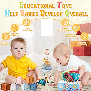 FEBALHS Montessori Baby Toys for 6+ Month Old, 4 in 1 Montessori Toys 6 to 12 months with Baby Stacking Toys, Baby Sensory Toys for 1 Year Old Boy Girl Infant Toddler Toys Gifts Birthday Gifts