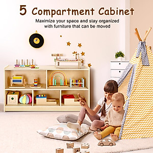 wingyz Wooden Storage Cabinet, 5-Section Montessori Bookshelf, Kids Toy Storage Organizer Book Shelf for Kids Rooms, Classroom, Playroom, Nursery, Preschool Book Shelves
