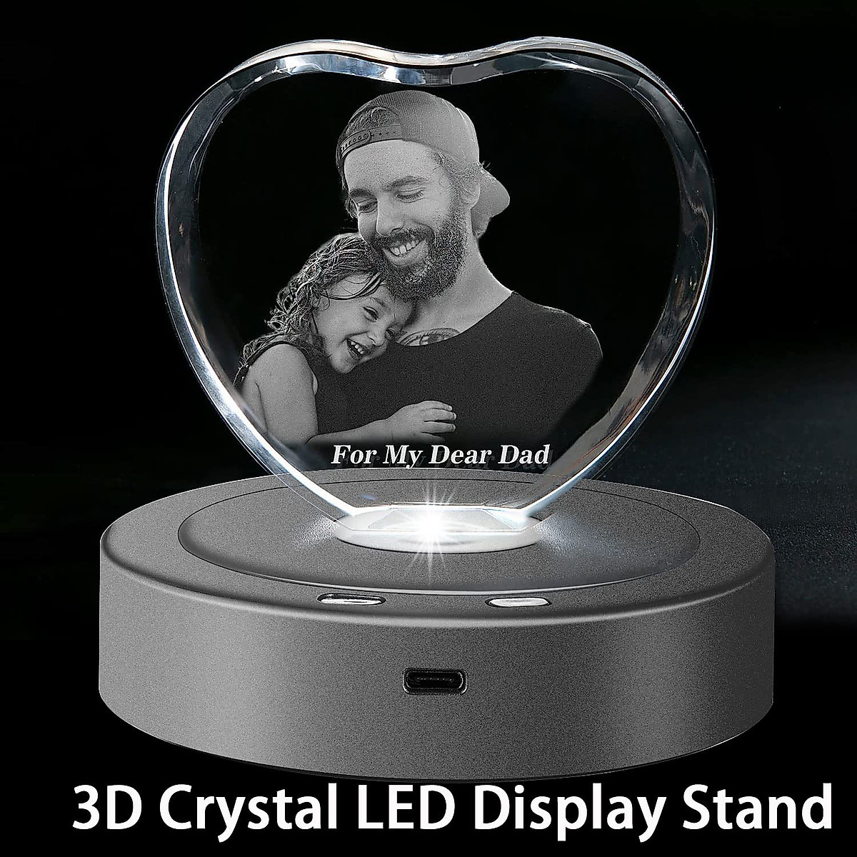 LED Motorized Rotating Display Stand, LED crystal Light Lamp Base,3D Glass Art,Turner Cup Display Stand for Epoxy Glitter Tumbler, 360 Degree Automatic Mute Rotating Turntable,Battery Speed Regulation