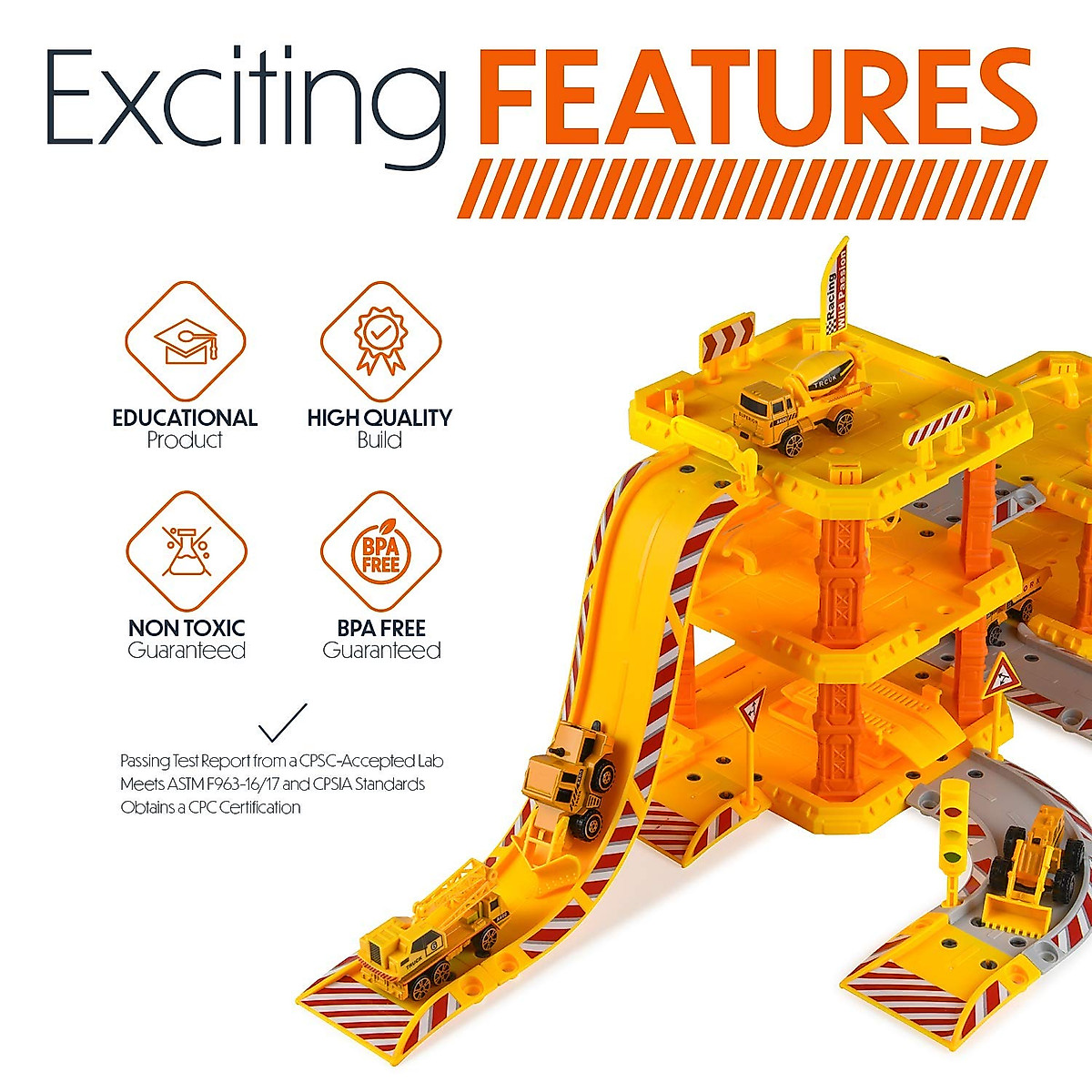 Toysical Construction Playset - Complete Parking Garage Toy Playset with Vehicles, Helicopter, Mini Figures, Road Setup Construction Toys for Boys and Girls - Boys Toys Age 4-6