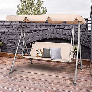 Vilobos Outdoor Patio Swing Chair, Porch Swing Bench with Adjustable Canopy&Duracble Metal Stand, Patio Swing Set for Backyard, Porch and Garden, Beige