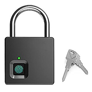 Fingerprint Padlock - with 2 Keys Backup - IP66 Waterproof Suitable for Outdoor - Heavy Duty Security Smart Lock with USB (Black)