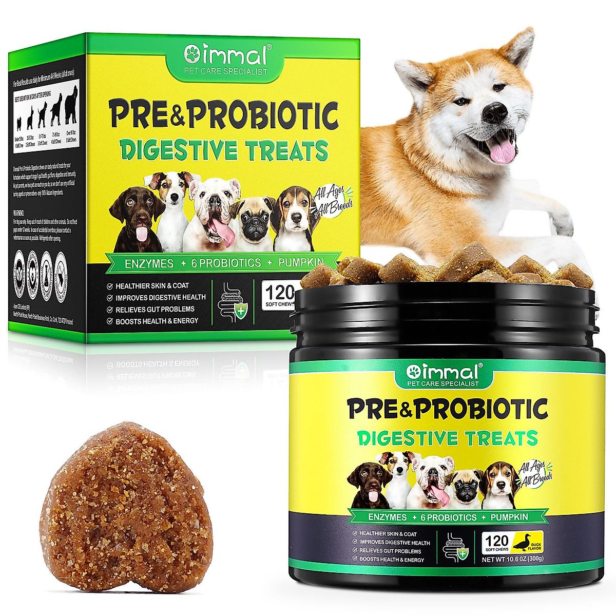 Probiotics for Dogs, 120 Chews Dog Probiotics Treats, Digestive Treats Dogs Probiotics and Digestive Enzymes, Dog Digestive Health Gut, Immune Bowel Support, Reduce Diarrhea, Gas, Itchy Relief