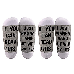 LEVLO Dog Lover Gift Dog Owner Socks Dog Mom Gift If You Can Read This I Just Wanna Hang Out With My Dog Cotton Socks (2 Pairs/Set)