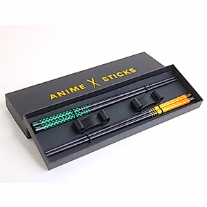 Anime Sticks - Tanjiro & Zenitsu Set of 2 Fiberglass Chopstick Pairs with Stands - 24cm Long