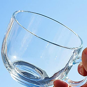 YAMSH Large Clear Glass Coffee Mugs Set of 2,14.8 oz(440ml)-Wide Mouth Tea Cups with Handle and Spoon Transparent Drinking for Cappuccino Cups, Latte, Milk color 4 Piece