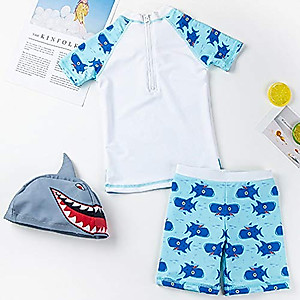Toddler Baby Boys Two Pieces Swimsuit Swimwear Set Kids Bathing Suit Rash Guards with Hat UPF 50+ (9-18 Months, Swim Shark)